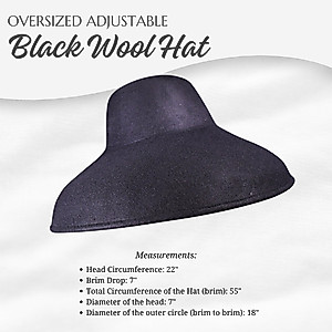 Utopiat High-End Audrey Style Oversized Adjustable Black Wool Hat with 100% Silk Black Scarf Inspired by Breakfast at Tiffanys | Premium Elegant Wide Brim Summer Hat