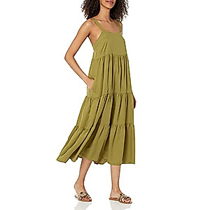 The Drop Women's Britt Tiered Maxi Tent Dress, Olive Oil, M