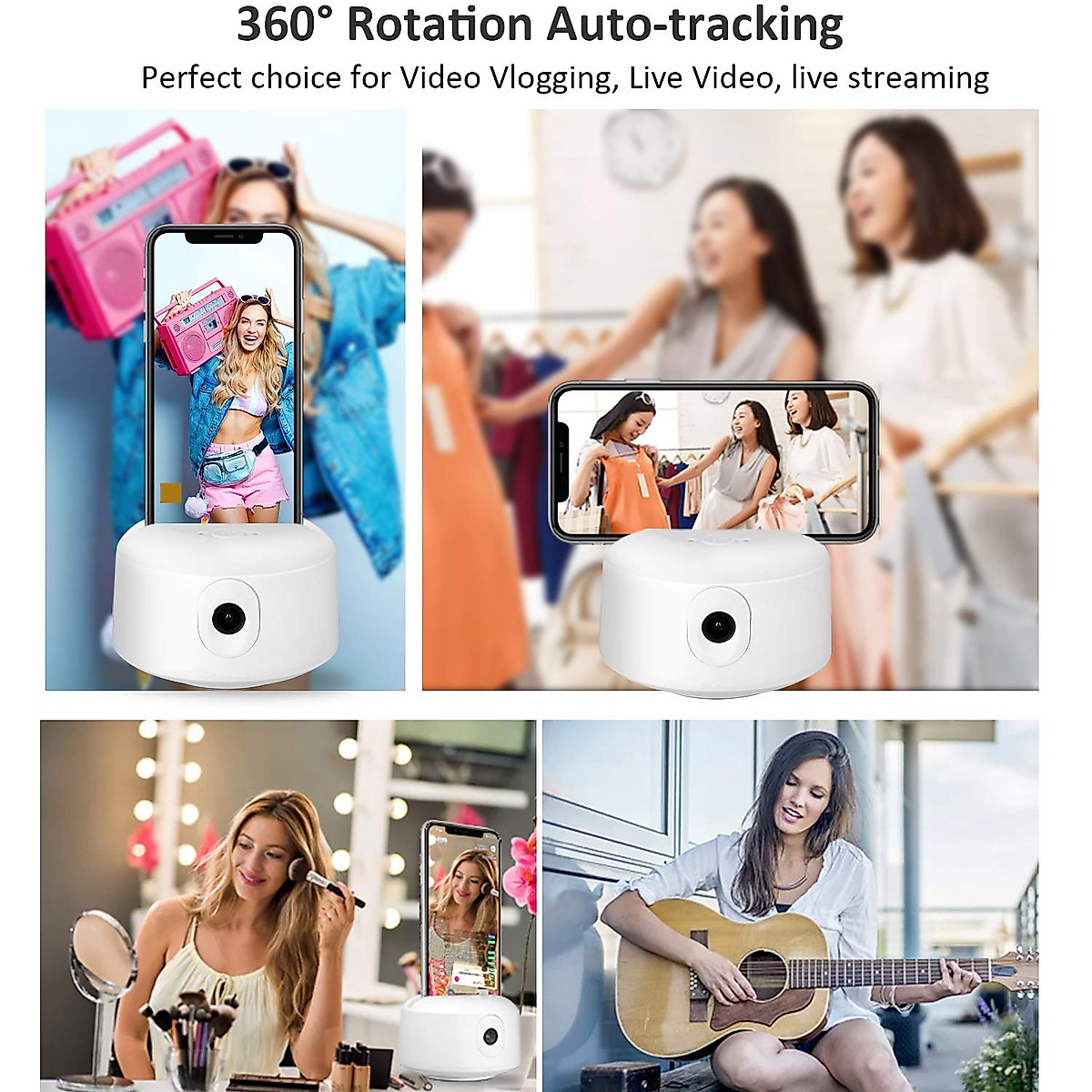 Auto Tracking Smart Shooting Holder【NO APP Required】 360°Rotation Auto Face Selfie Stick, Suitable for Phone, Tablet - Cell Phone Camera Mount for Tripod Stand - Idea for Live Streaming, Live Video