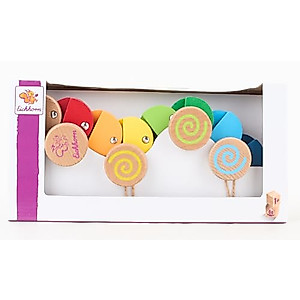 Eichhorn 100003447 Nachziehtier-100003446 Pull-Along Caterpillar with Movement, 32 cm Long, Beech Wood, Colourful