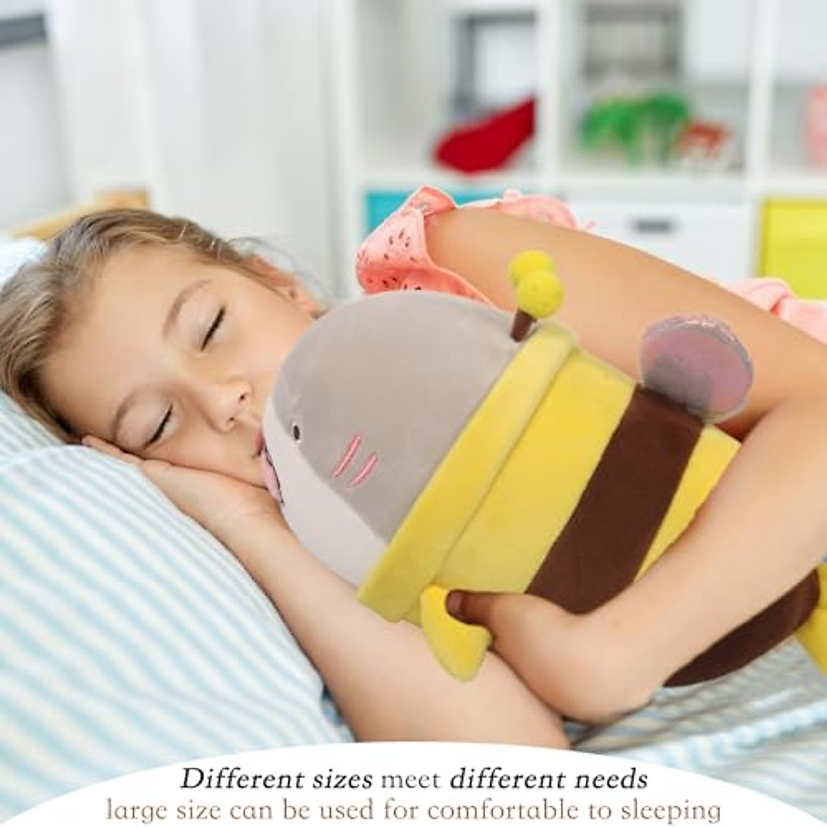 ARELUX 14in Bee Plush Pillow Stuffed Animal,Fuzzy Yellow Honeybee Shark Plushie Doll Pillow,Stuffed Shark Pillow,Soft Anime Bee Pillow Toy Friends Family Member