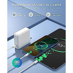 Mac Book Pro Charger - 118W USB C Fast Charger Power Adapter Compatible with USB C Port MacBook Pro, MacBook Air, New iPad Pro and All USB C Device, 7.2ft USB-C to C Charge Cable, White