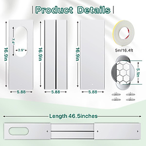 AC Window Vent Kit Portable Air Conditioner Window Kit for Sliding Window, AC Vent Kit with Coupler Window Seal for AC Unit,AC Window Seal Parts Adjustable Length from 16.9"to 46.5" fit for 5.1”Hose