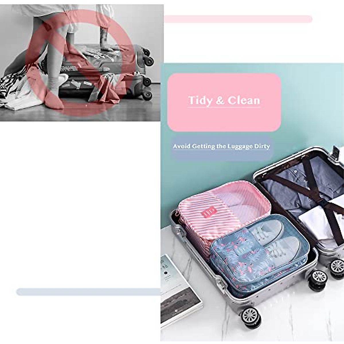 Travel Accessories Shoe Bags for Storage Travel Pouches, Travel Essentials Luggage Packing Cubes with Handle, Shoe Organizer for Suitcase with Luggage Handle Strap (Pink Striped)