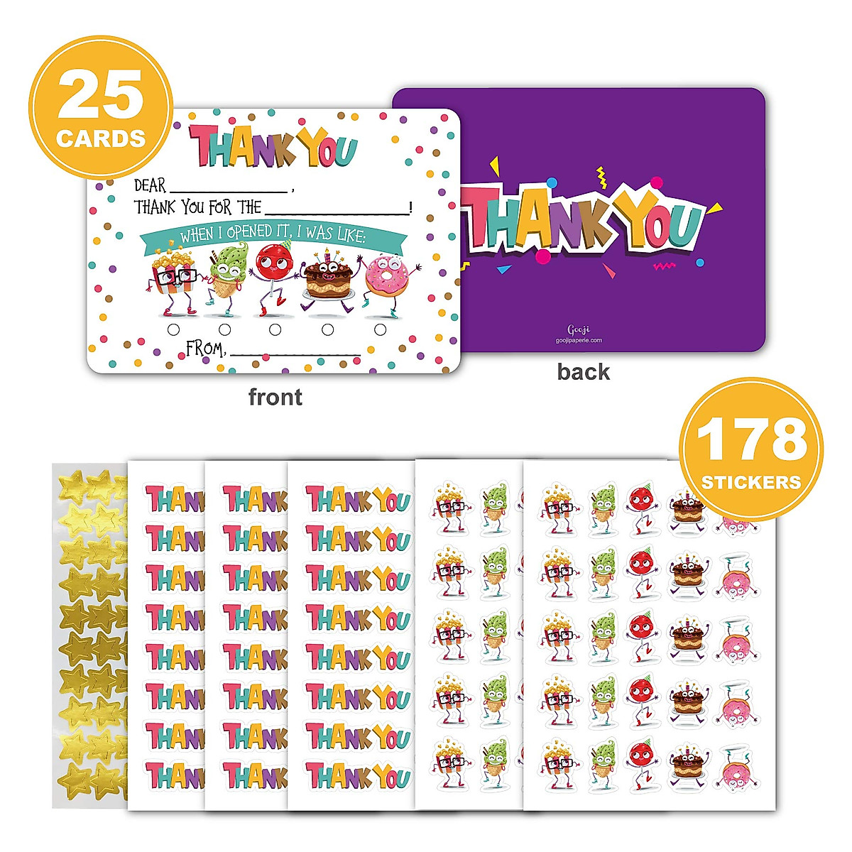 Gooji Party Treats Thank You Cards – 25pcs Double Sided 4.25x6 Unicorn Thank You Cards With 25 Envelopes – Magical Cards For Baby Shower, Birthday Party And Girls Birthday Party Supplies …