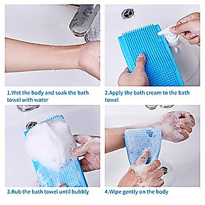 Silicone Bath Body Brush - Silicone Body Back Scrubber Lathers Well Bath Shower Towel Silicone Body Wash Scrubber (Blue)