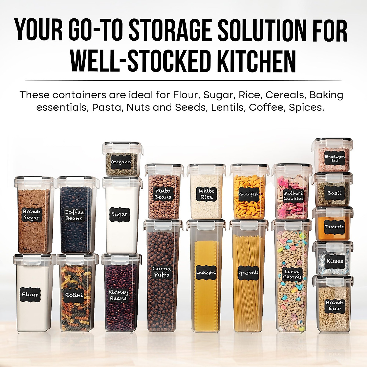 Airtight Food Storage Containers with Lids - 40 PC LARGE SIZE (20 Containers + 20 Lids) Kitchen & Pantry Organization - BPA Free Plastic Food Canister - Cereal, Rice, Flour and Sugar Containers