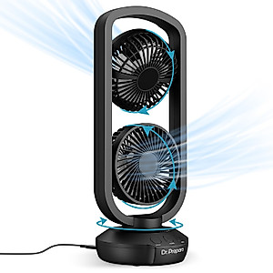 Dr. Prepare Small Tower Fan Oscillating Table Fans with 270° Tilt, 105° Oscillating, 3 Speeds and 3 Auto-Off Timer, Portable USB Desk Fan for Bedroom Office Home Desk, Powerful Airflow 15 Inch