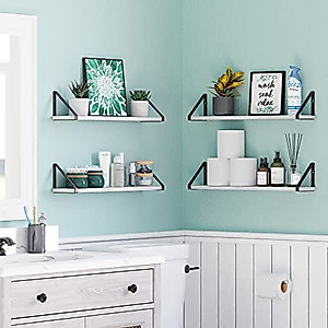 Wallniture Ponza Shelves for Bathroom Over Toilet Storage, 24" White Floating Shelves for Wall, Wall Bookshelves Living Room Bedroom Decor Set of 4