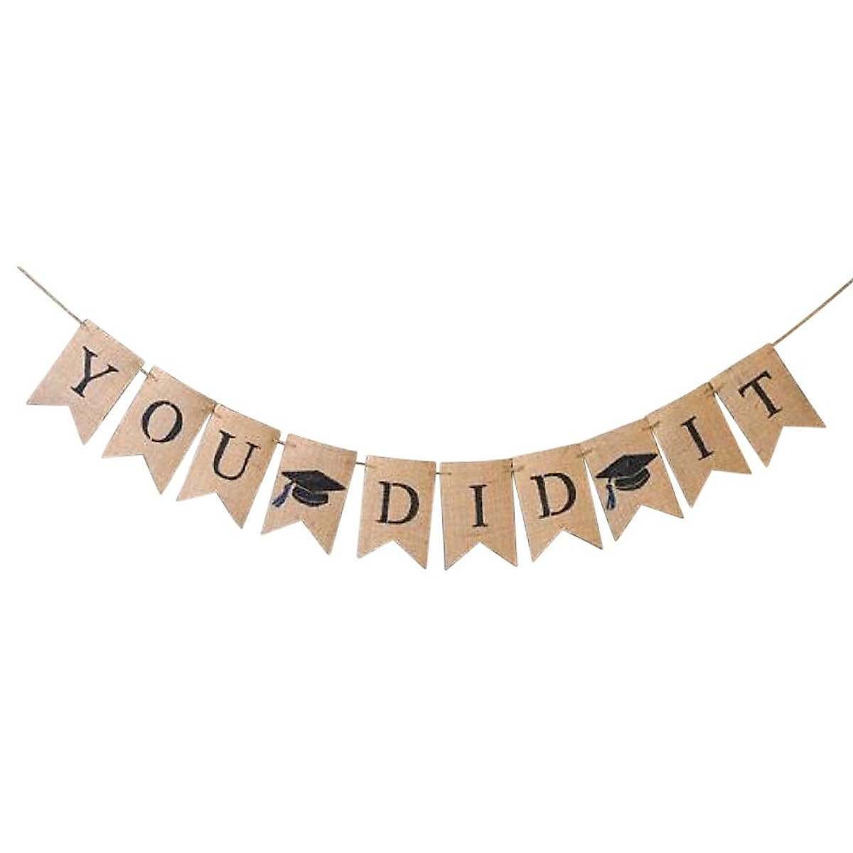 YOU DID IT Graduation Banner - Grad Party Supplies and Decorations - Gold and Black Balloons - Ready to Hang Graduation Burlap Banner by Jolly Jon