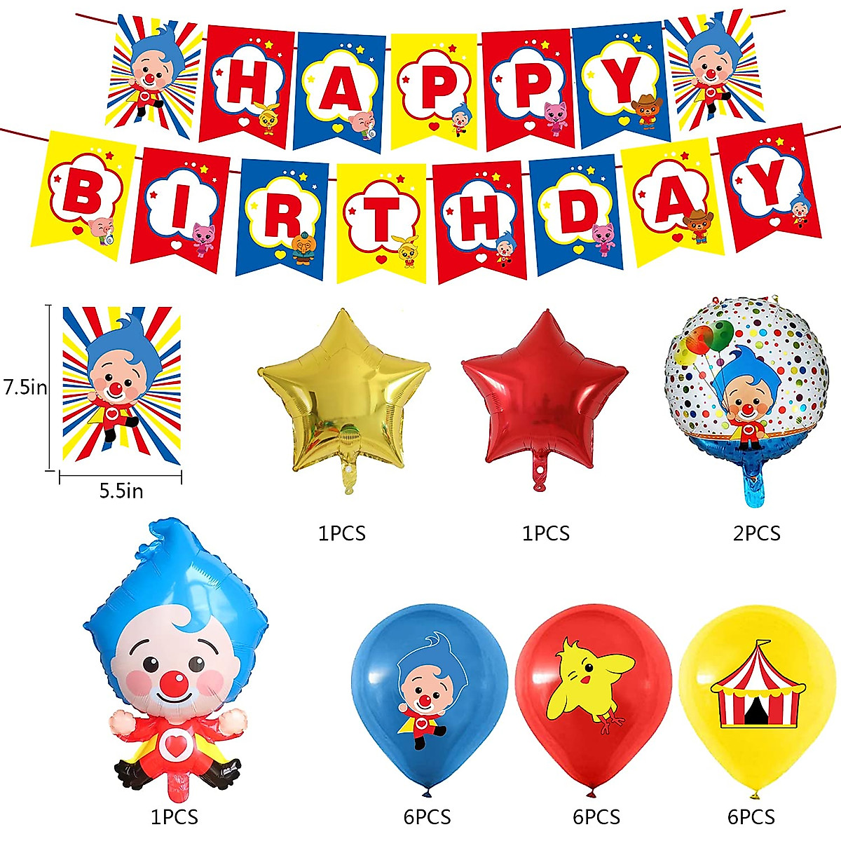 YNOU Clown Birthday Party Supplies Clown Theme Birthday Party decorations for Kids Teens with Happy Birthday Banner, Cake Topper, Cupcake Toppers, Balloons for Clown Party Decorations