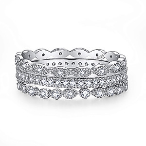 AVECON Wedding Rings for Women Anniversary Eternity Bands Womens 3 Stackable Rings CZ Engagement Bridal 925 Sterling Silver Ring Sets Size 9