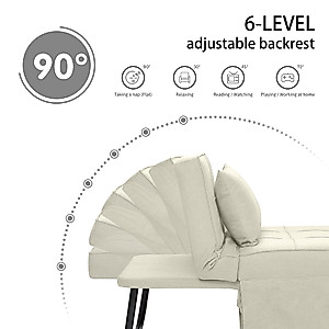 Sofa Bed, 4 in 1 Multi-Function Folding Ottoman Breathable Linen Couch Bed with Adjustable Backrest Modern Convertible Chair for Living Room Apartment Office, White