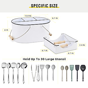 VIREESR Large White Utensil Caddy,2 Handles Provide Better Balance, Holder for Silverware,Condiment,Flatware,Suitable for Indoor and Outdoor(Include a Napkin Caddy)