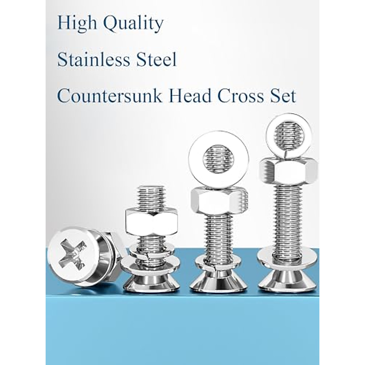 COYOUCO 200PCS M5X6/8/10/12/14Mm Flat Head Machine Screw Cross Recessed Threaded Countersunk Screw Bolt Nuts Flat Lock Washer201stainless Steel,M5*12 200