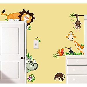 MLM Lovely Giraffe Monkey Rhinoceros Lion Zoo Zoological Ggarden Art Wall Stickers Decal for Nursery Home Decor Children Courtyard Baby Room