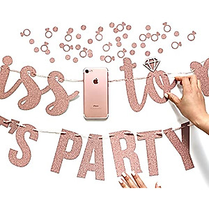 Miss to Mrs, Let's Party Bitches Banner Set. Bachelorette, Engagement or Wedding Party Decorations. 2 Sparkly Banners with Super Fun Diamond Ring and Circle Confetti (Rose Gold)