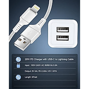Apple Charger Kits for iPhone 14 Pro Max 14Pro 14 Plus 13Pro 13 12 11 SE 10 XR X XS 8 7 6 6s Plus, Dual USB Charger Block with USB to Lightning Cable, 2.1amp travel wall plug adapter+USB lighting cord
