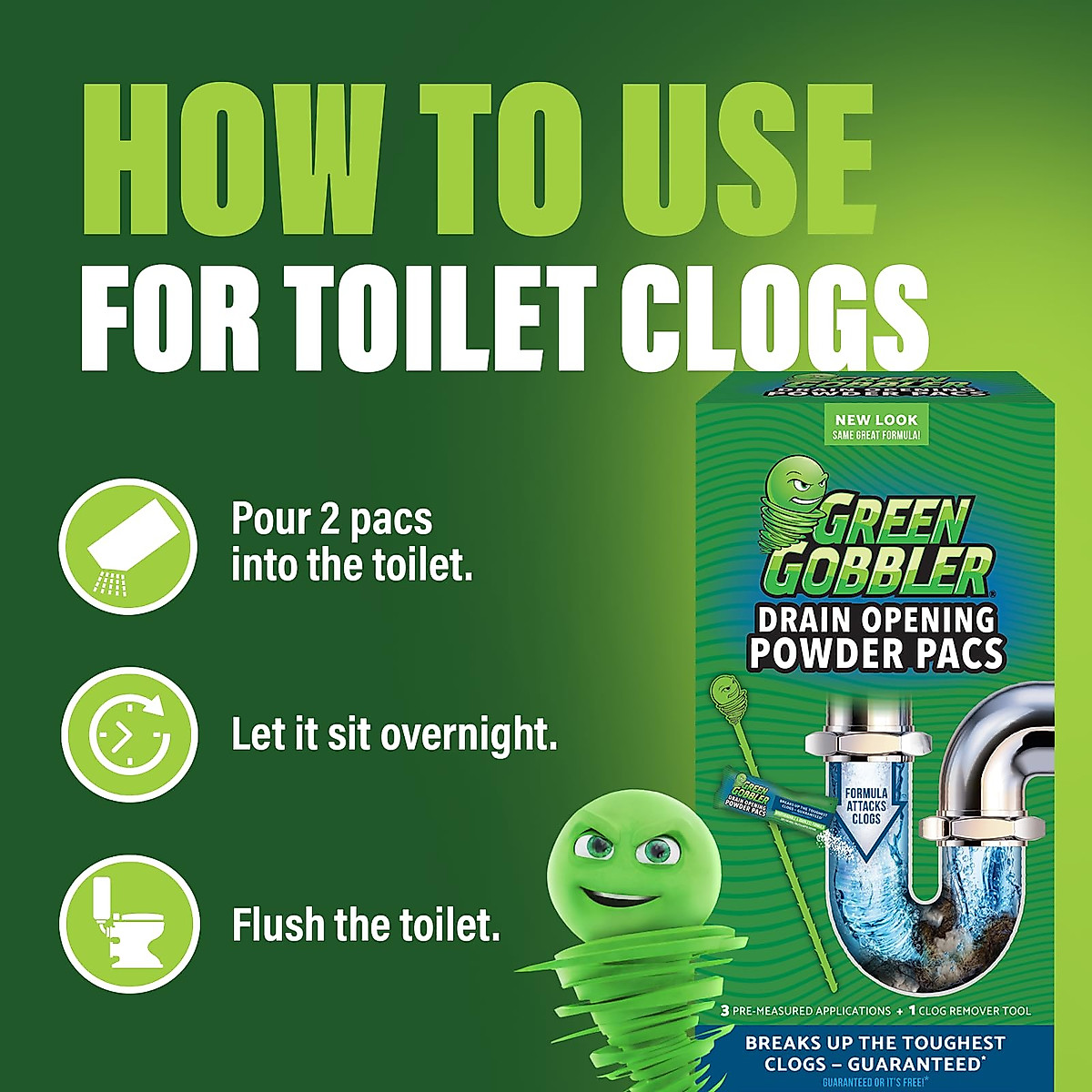 Green Gobbler Drain Clog Remover PAC'S | 5 Drain Opening Pacs & 5 Hair Drain Snake Tools | Best Drain Cleaner and Clog Remover