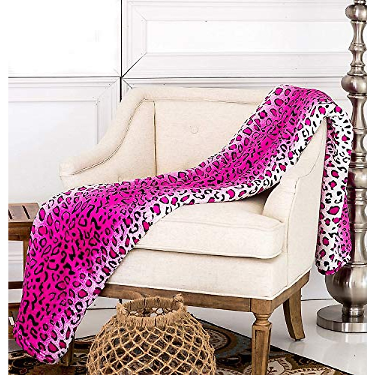 JS HOME Pink Leopard Skin Queen Size Blanket Throw Super Soft, (80"x80")