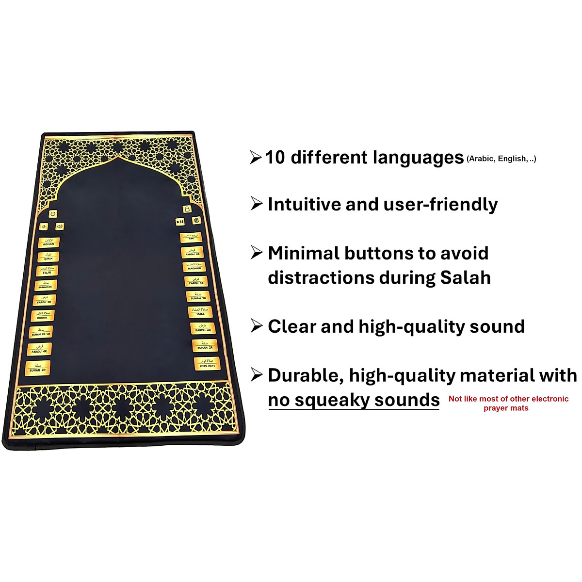 Electronic Prayer Mat - Smart Interactive Prayer Rug for Adults and Kids - Ideal Gift for New Converts and Those Learning or Perfecting Their Prayer - Comes with Islamic Prayer Beads (Black)
