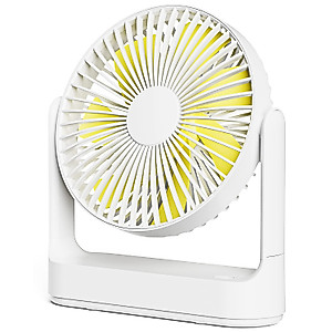 Otlonpe Desk Fan Battery Operated, 6.5 Inch Small Table Fan, 4000mAh Rechargeable Portable Fan 270° Adjustable, Hook, 4 Speeds Powerful Personal Fan for Travel Home Office (White)