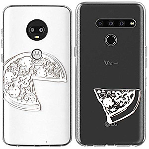 Toik Matching Couple Cases for Apple iPhone 11 Pro Xs Max Xr 10 X 8 Plus 7 6s 5s SE Cover Girlfriend Cute Anniversary Boyfriend Sketch Slice Pizza Slim Drawing Design Simple BFFs Protective Flexible