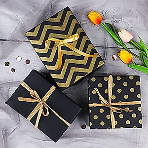 Ueerdand 105 Sheets Gold Black Tissue Paper, Christmas Metallic Gift Wrapping Paper Bulk for New Year Gift Bags, Birthday, Graduation, DIY Shipping Crafts, 20 Inch x 12 Inch