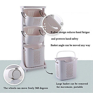 Multipurpose Sorter Basket ,3-Tier Laundry Basket with Wheel Rolling Laundry Sorter Hamper for Kitchen Bedroom Baedroom Bathroom ,Tier Basket Stand with 6 Side Hooks Storage Shelf