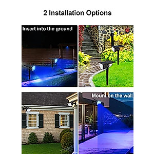COCOMOX Solar Spot Lights Outdoor, 700 Lumens Blue Solar Powered Garden Lights Outdoor IP67 Waterproof Landscape Lighting Super Bright 2-in-1 3 Modes Spotlight for Yard Driveway Flag 2 Pack