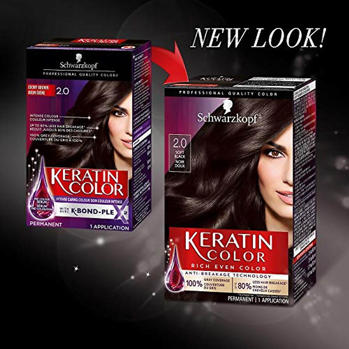 Schwarzkopf Keratin Color Permanent Hair Color Cream, 2.0 Soft Black