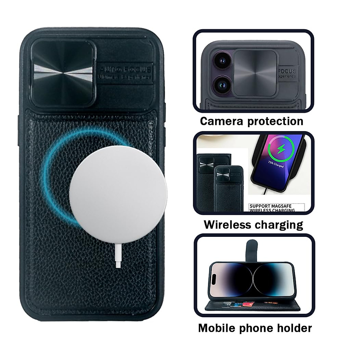 Vitodo Compatible with iPhone 15 Pro Max Wallet Case - Magnetic Detachable 2 Style Cases with Card Slot & Camera Cover, RFID Blocking Premium Leather Kickstand 360° Full Protection Flip Case (Black)