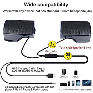 SUPVIN Portable Mini Speakers, External Clip On Computer Speakers, USB Powered Wired Multimedia Mini Soundbar for PC Computer Laptop Speakers