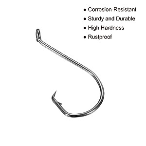 PATIKIL 1# Fishing Circle Hooks, 10 Pack 1.06" L Carbon Steel Offset Hook with Barbs for Freshwater Saltwater, Black