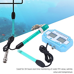 Water Quality Monitor Tester, 3 In 1 Salinity Temperature PH Tester Digital Lcd Screens Backlight Real Time Monitoring Rechargeable Wall Mount Water Quality Tester for Aquariums Hydroponics Pool(US)