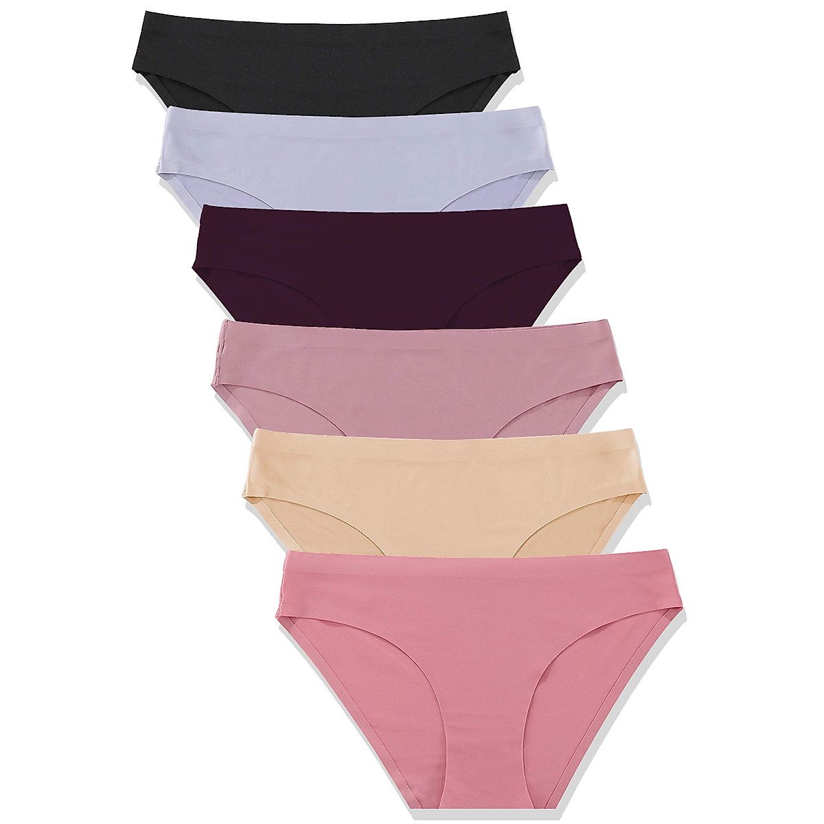FINETOO 6 Pack Women’s Seamless Hipster Underwear No Show Panties Invisibles Briefs Soft Stretch Bikini Underwears XS-XL(M)