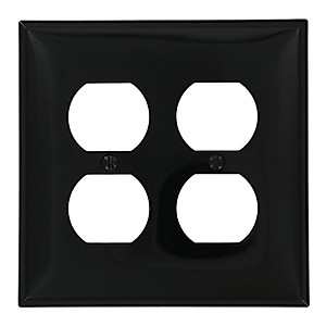 Leviton PJ82-E 2-Gang Duplex Receptacle Wallplate, Midway Size, Black, Image