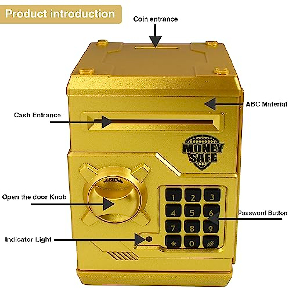HUSAN Piggy Banks Money Banks for Kids, Electronic Password Code Money Banks ATM Banks Box Coin Bank for Children Boys and Girls (Gold)