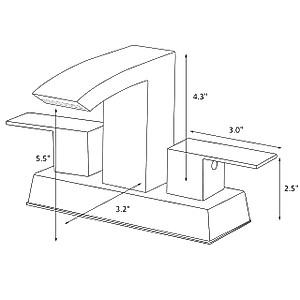 Friho Rectangular Spout 4 Inch Two Handle Centerset Matte Black Bathroom Faucet,Waterfall Bathroom Sink Faucet Lavatory RVs Vanity Faucets for Sink 3 Hole with Water Hoses and Pop up Drain
