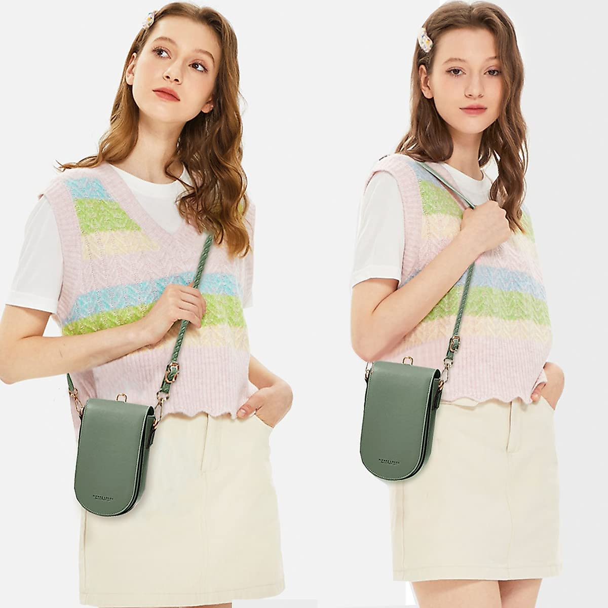 Sunwel Fashion Trendy Cell Phone Bag 5 Card Slots Mini Crossbody Bag Phone Purse Detachable Wristlet for Women Girls