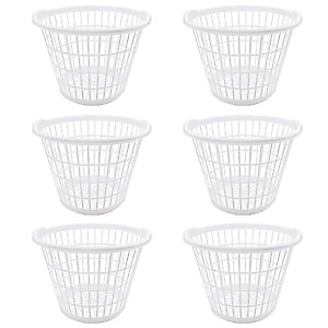 Generic Set of 6 White Laundry Basket Lightweight One Bushel Capacity laundry hamper with lid Plastic storage baskets 1 Gift For home and garden use (17.5” x12”)