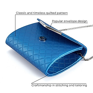 Ava&Lina Clutch Purse for Women, Silver Quilted Clutch, Adjustable Chain Quilted Crossbody (Royal Blue)