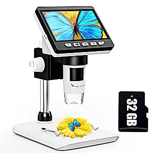 CIMELR LCD Digital Microscope 4.3 inch Handheld USB Microscope 50X-1000X Magnification PCB Coin Soldering Microscope Video Camera for Adults/Kids - 8 LED Lights, SD Card Included,Windows Compatible