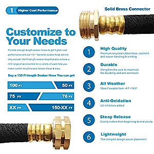 Soaker Hose 150 FT,Heavy Duty 1/2" Soaker Garden Hose with Solid Brass Connector for for Garden Vegetable Beds, Tree,Lawn and Plants