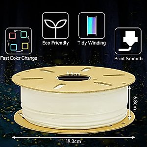 1.75mm Glowing in Dark Fast Color Change Rainbow Multi Colored PLA Filament, Each 5-10m Fast Color Random Gradually Changed 3D Printer Material, 1KG 2.2lbs PLA with Extra 3D Printing Tool by MIKA3D