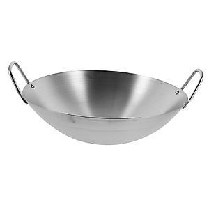 Ciieeo Stainless Steel Wok Dual- Handled Steel Wok Frying Pot Double Handle Wok Pot Stock Pot Carbon Steel Pow Wok Cooktop Wok Griddle Camping Accessories Skillet Binaural Pot Stove Flat
