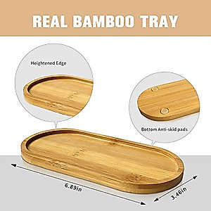 Homesweet Qtip Holder Bathroom Set, 2 Bathroom Jars with Tray, 11oz Plastic Airtight Jars Perfect for Family with Kids, Moisture-Proof, Bamboo Tray with Non-Slip Pads, Wood Color