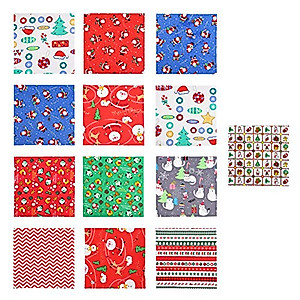 Healifty Christmas Fabric 13Pcs Christmas Cotton Fabric Bundles Patchwork Precut Fabric Scraps Quilting Fabric Sheets for DIY Christmas Stocking Tree Wreath Doll Quilted Fabric Drapery