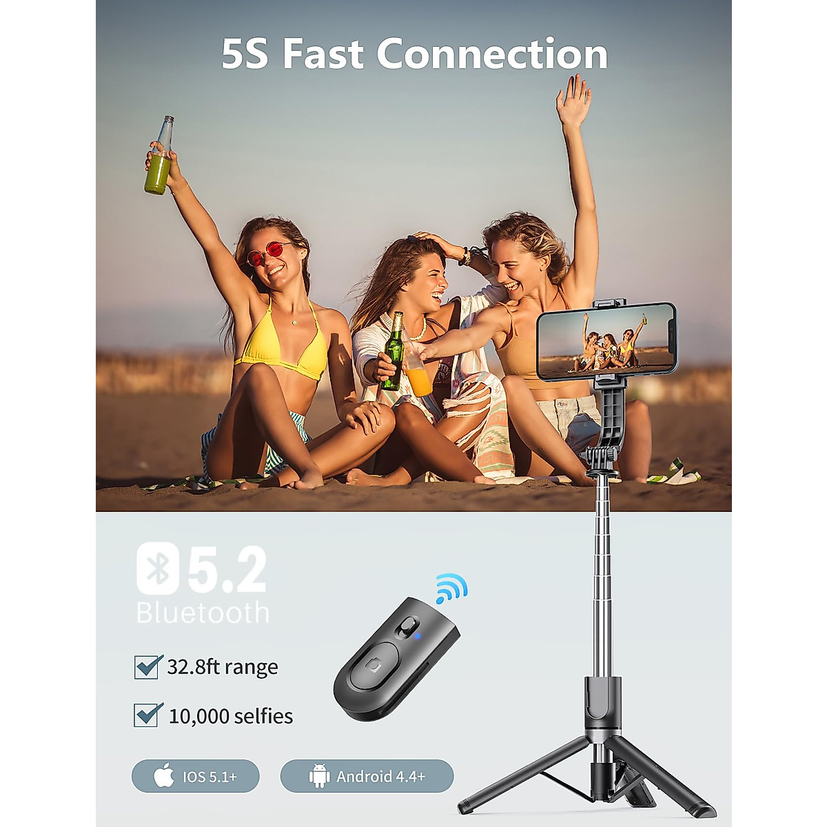 Selfie Stick Tripod with Light, 45'' Selfie Stick with Wireless Remote, Portable Phone Tripod Compatible with iPhone 16/15 Pro Max/15/14 Pro/14/13, Samsung S22/ S23 Ultra/Android Smartphone