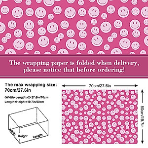 AnyDesign 12 Sheet Pink Preppy Wrapping Paper Smile Face Star Gift Wrap Paper Bulk Decorative Art Paper for Birthday Wedding Baby Shower DIY Crafts, 19.7 x 27.6 Inch, Folded Flat